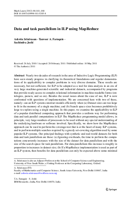 (PDF) Data and task parallelism in ILP using MapReduce