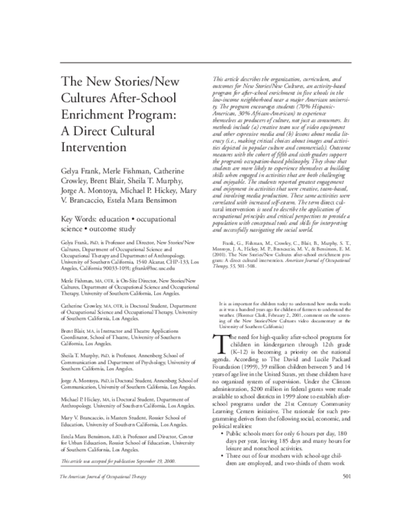 (PDF) The New Stories/New Cultures After-School Enrichment Program: A ...