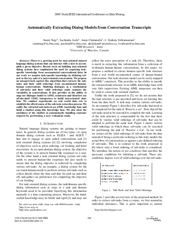 (PDF) Automatically Extracting Dialog Models from Conversation Transcripts