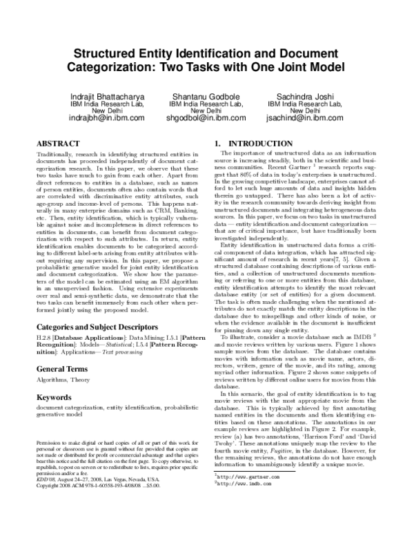 (PDF) Structured entity identification and document categorization