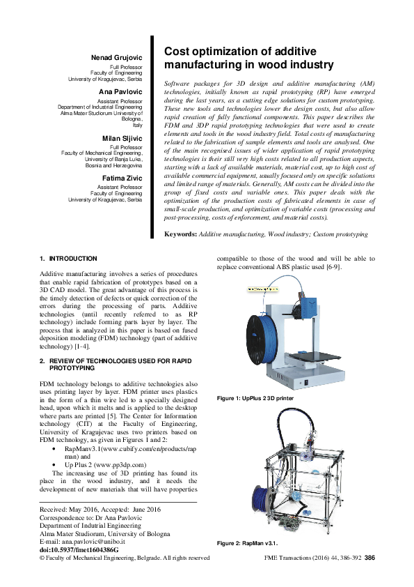 (PDF) Cost optimization of additive manufacturing in wood industry