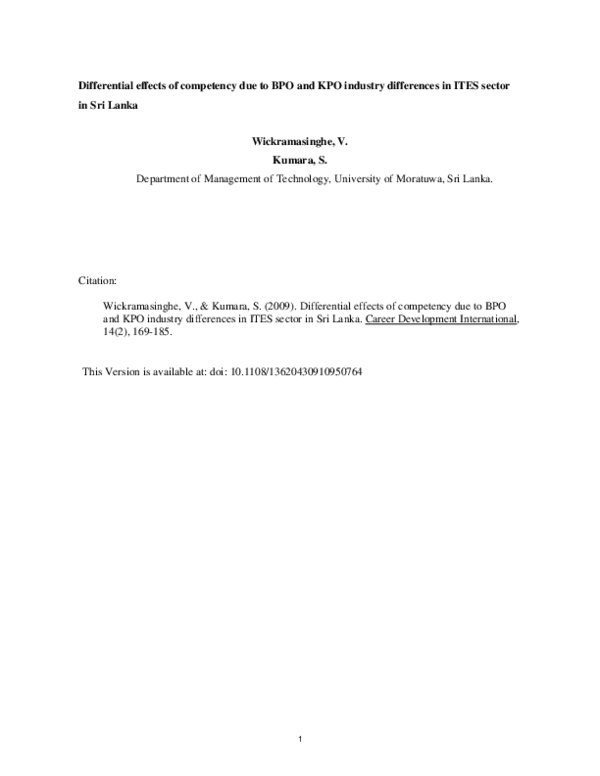 (PDF) Competency - BPO and KPO industry differences