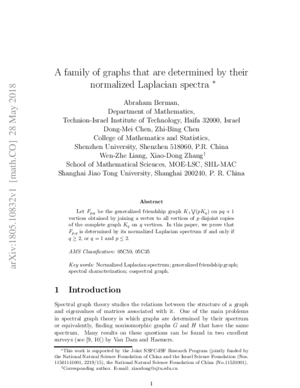 (PDF) A family of graphs that are determined by their normalized Laplacian spectra