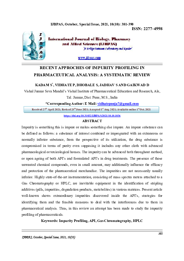 (PDF) Recent Approches of Impurity Profiling in Pharmaceutical Analysis ...