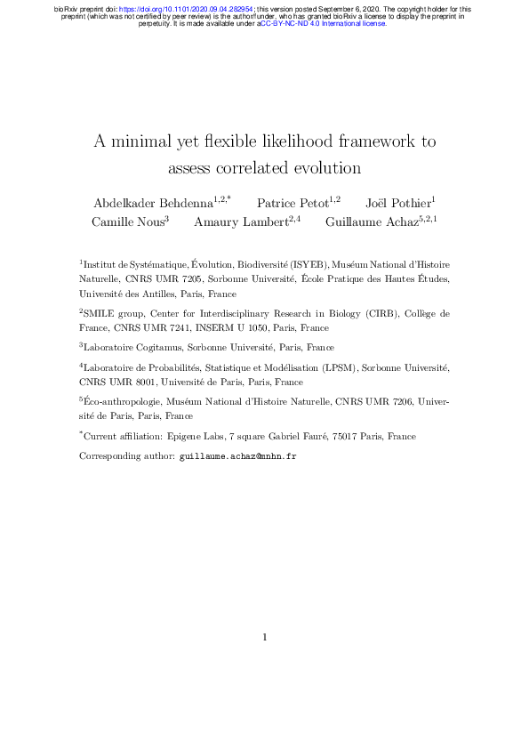 (PDF) A minimal yet flexible likelihood framework to assess correlated evolution