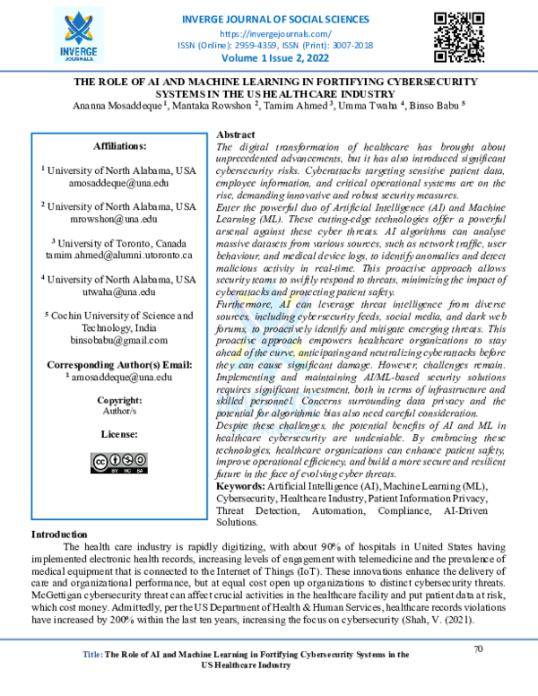 (PDF) THE ROLE OF AI AND MACHINE LEARNING IN FORTIFYING CYBERSECURITY