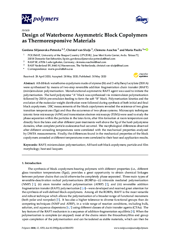 (PDF) Design of Waterborne Asymmetric Block Copolymers as Thermoresponsive Materials