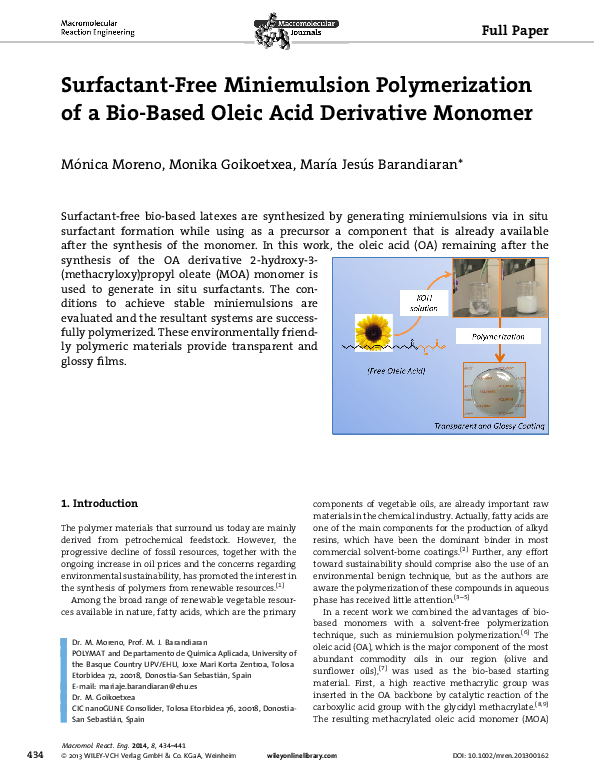 (PDF) Surfactant-Free Miniemulsion Polymerization of n -BA/S Stabilized ...
