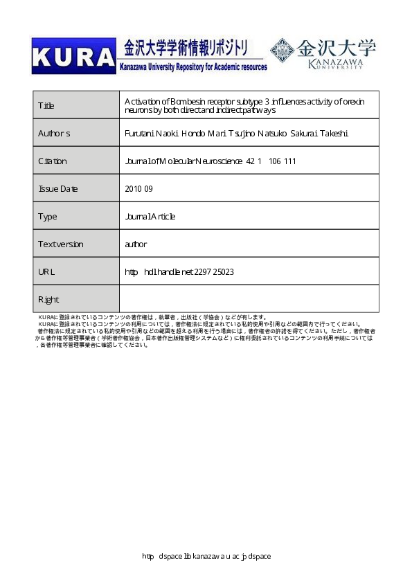(PDF) Activation of Bombesin Receptor Subtype-3 Influences Activity of ...