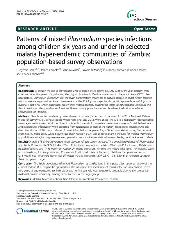 (PDF) Patterns of mixed Plasmodium species infections among children ...