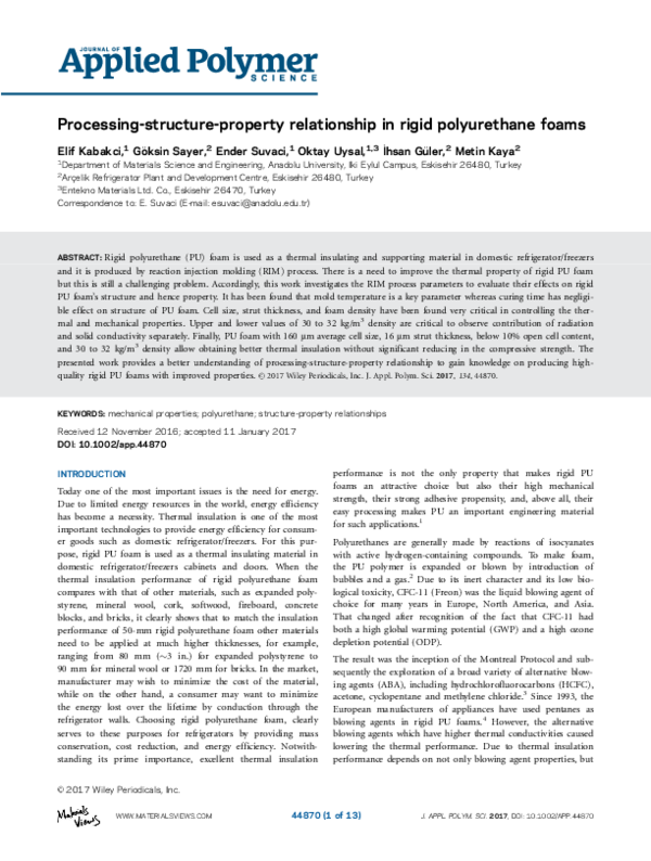 (PDF) Processing‐structure‐property relationship in rigid polyurethane foams