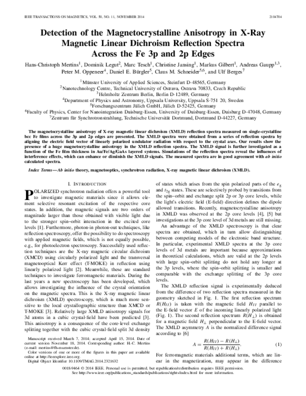 (PDF) Detection of the Magnetocrystalline Anisotropy in X-Ray Magnetic Linear Dichroism ...