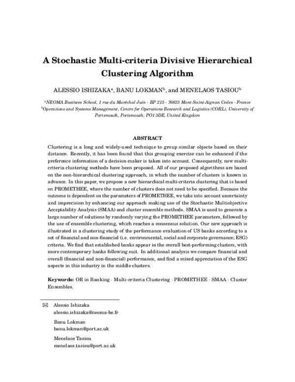 Pdf A Stochastic Multi Criteria Divisive Hierarchical Clustering