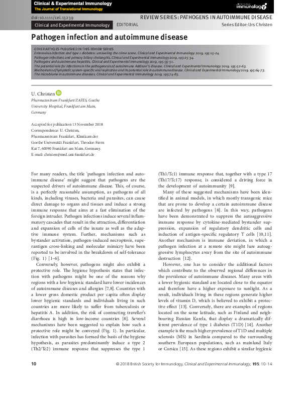 (PDF) Pathogen infection and autoimmune disease