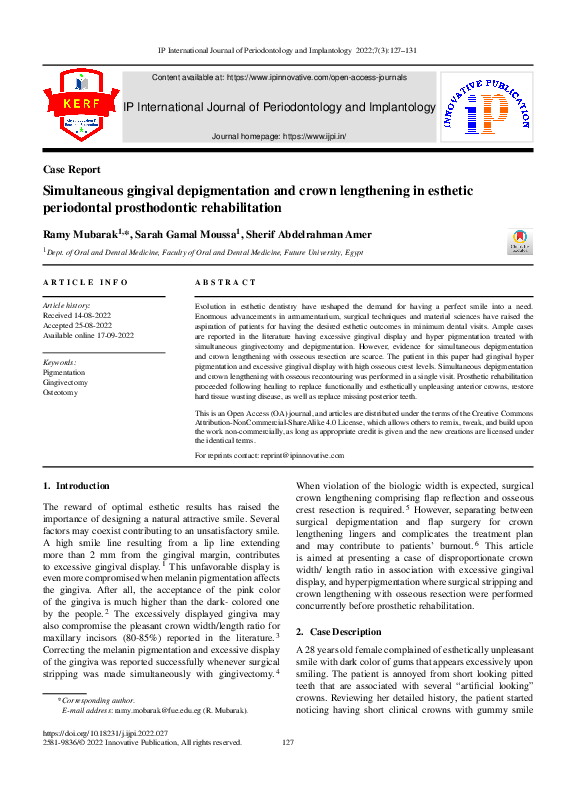 (PDF) Simultaneous gingival depigmentation and crown lengthening in ...