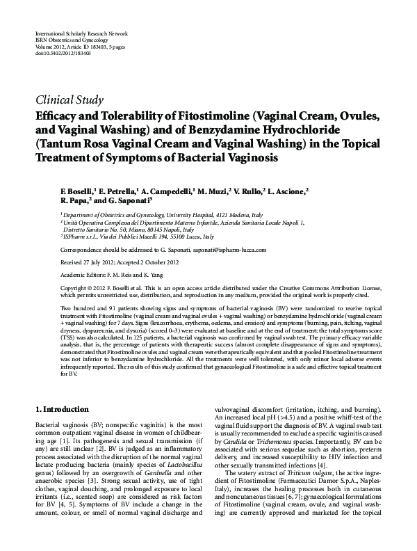 (PDF) Efficacy and Tolerability of Fitostimoline (Vaginal Cream, Ovules ...