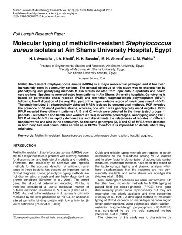(PDF) Molecular typing of methicilin-resistant Staphylococcus aureus ...