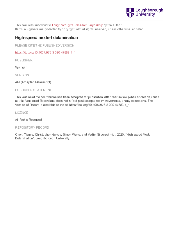 (PDF) High-Speed Mode-I Delamination
