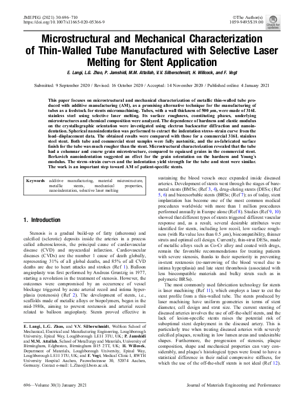 (PDF) Microstructural and Mechanical Characterization of Thin-Walled Tube Manufactured with ...