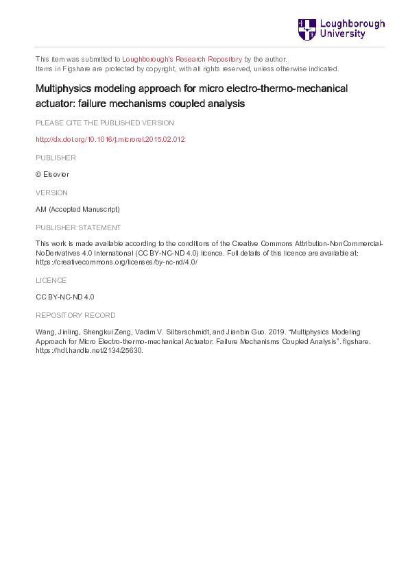 (PDF) Multiphysics modeling approach for micro electro–thermo–mechanical actuator: Failure ...