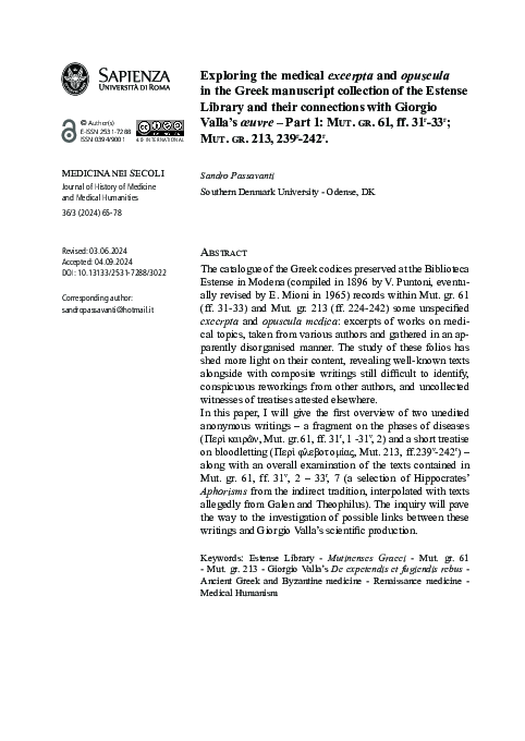 (PDF) Exploring the medical excerpta and opuscula in the Greek ...