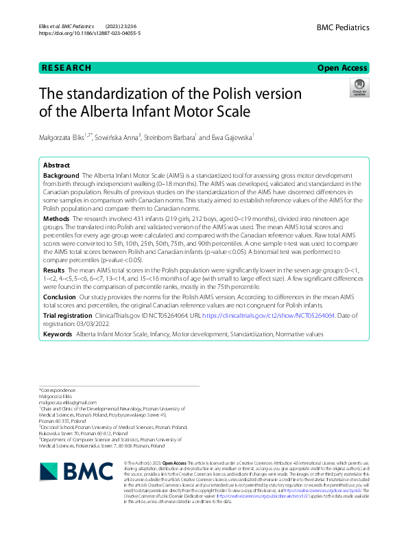 (PDF) The standardization of the Polish version of the Alberta Infant ...