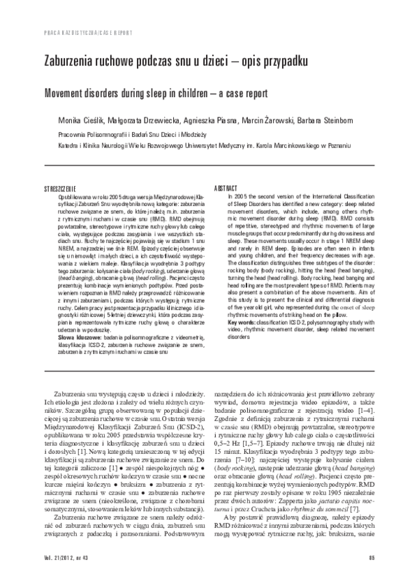 (PDF) Movement disorders during sleep in children - a case report