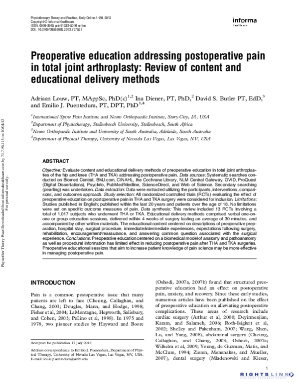 (PDF) Preoperative education addressing postoperative pain in total ...