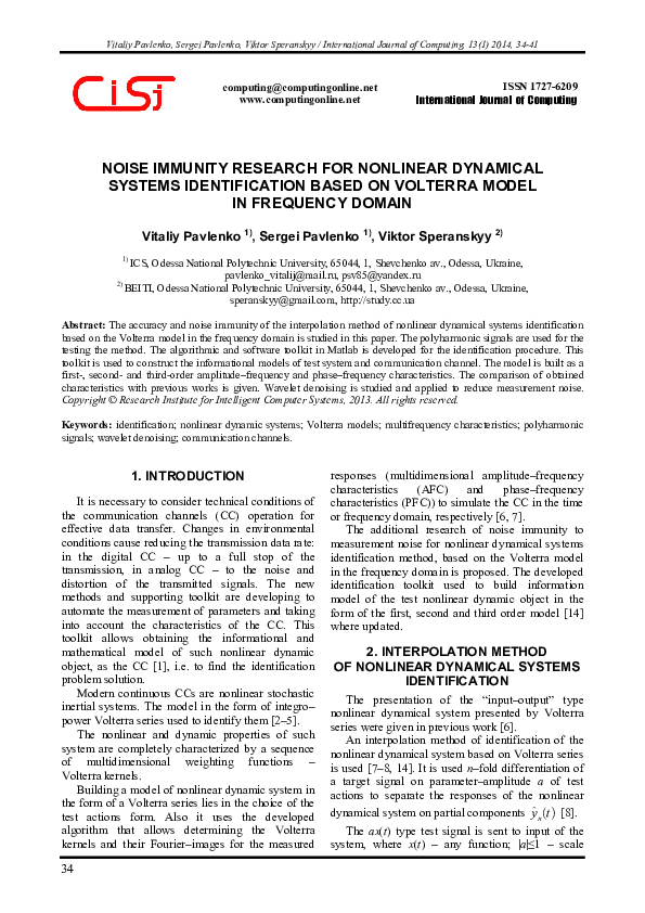 (PDF) Interpolation method of nonlinear dynamical systems identification based on volterra model ...