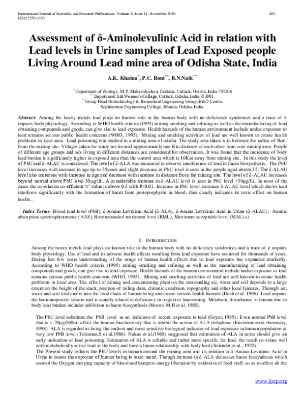 (PDF) Assessment of δ-Aminolevulinic Acid in relation with Lead levels ...