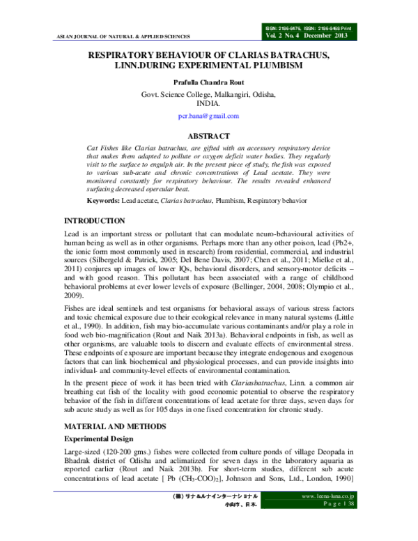 (PDF) Respiratory Behaviour of Clarias Batrachus