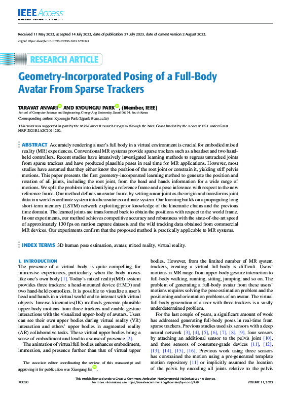 (PDF) Geometry-Incorporated Posing of a Full-Body Avatar From Sparse ...