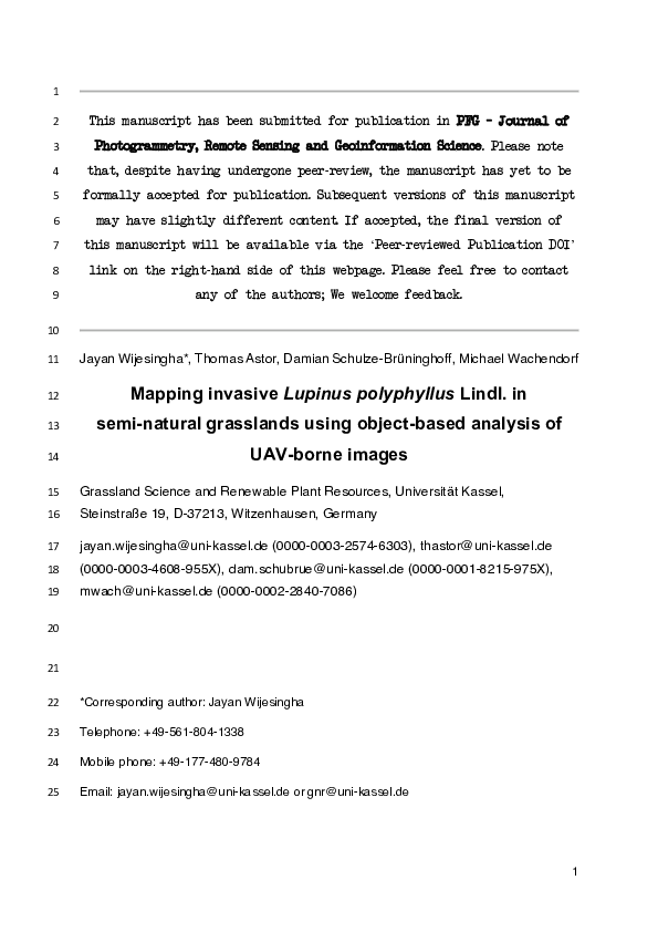 (PDF) Mapping invasive Lupinus polyphyllus Lindl. in semi-natural grasslands using object-based ...