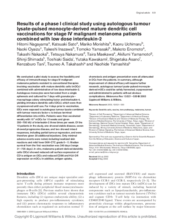 (PDF) Results of a phase I clinical study using autologous tumour ...