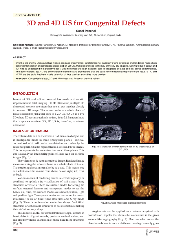 (PDF) 3D and 4D US for Congenital Defects