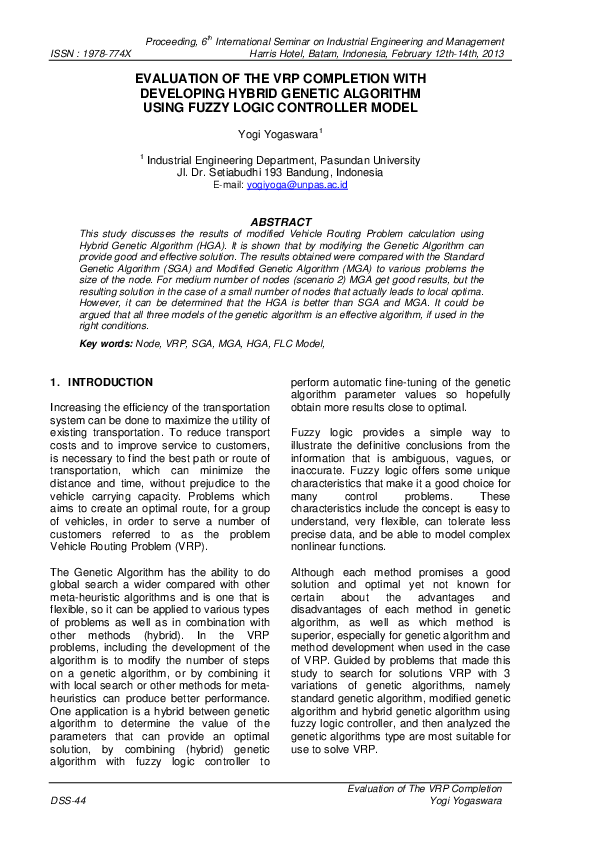 Pdf Evaluation Of The Vrp Completion With Developing Hybrid Genetic Algorithmusing Fuzzy Logic