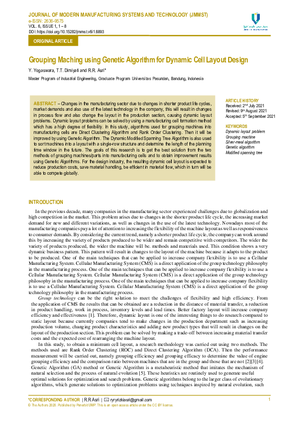 (PDF) Grouping Maching using Genetic Algorithm for Dynamic Cell Layout Design
