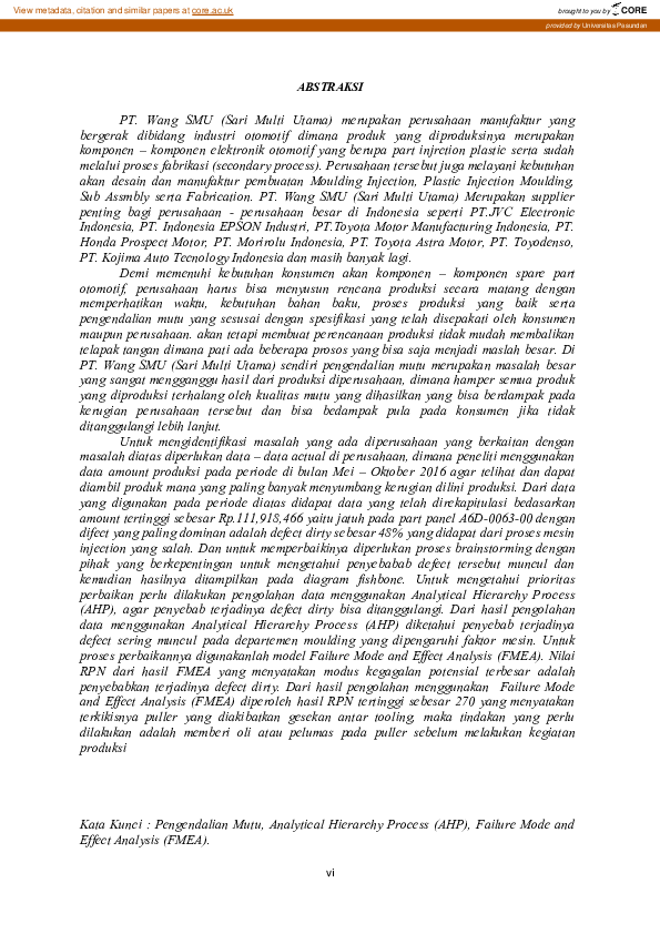 (PDF) Identifikasi Penyebab timbulnya defect di PT. Wang SMU (Sari ...