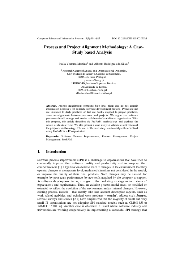 (PDF) Process and project alignment methodology: A case-study based ...