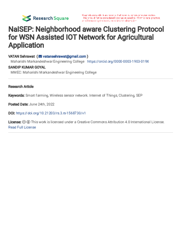 (PDF) NaISEP: Neighborhood Aware Clustering Protocol for WSN Assisted IOT Network for ...