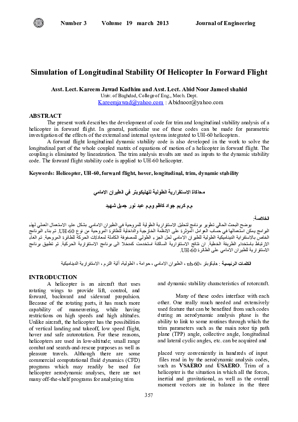 (PDF) Simulation of Longitudinal Stability Of Helicopter In Forward Flight