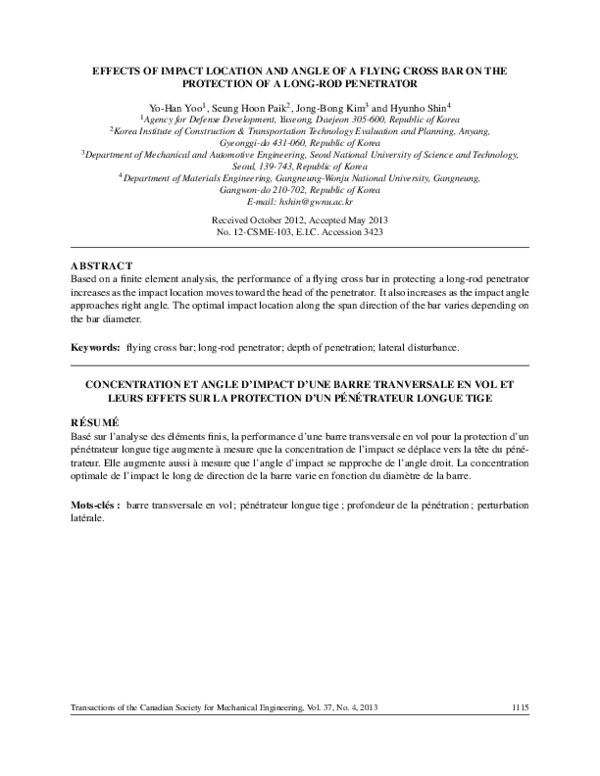 (PDF) Effects of Impact Location and Angle of a Flying Cross Bar on the ...