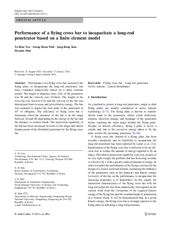 (PDF) Performance of a flying cross bar to incapacitate a long-rod ...
