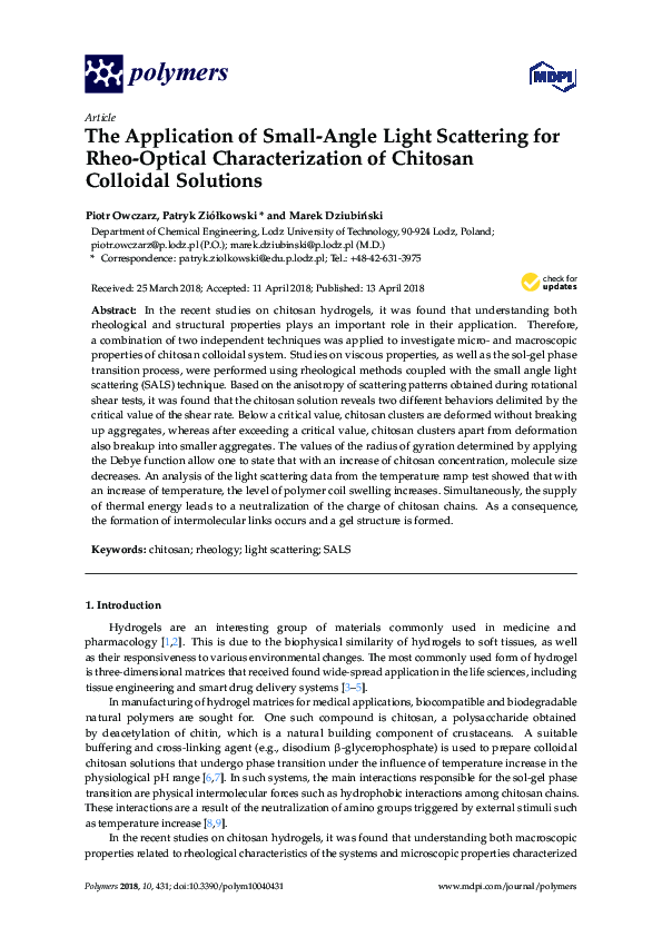 (PDF) The Application of Small-Angle Light Scattering for Rheo-Optical ...