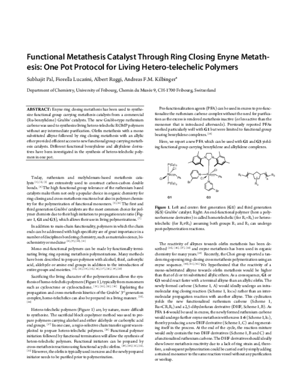 (PDF) Functional Metathesis Catalyst Through Ring Closing Enyne ...