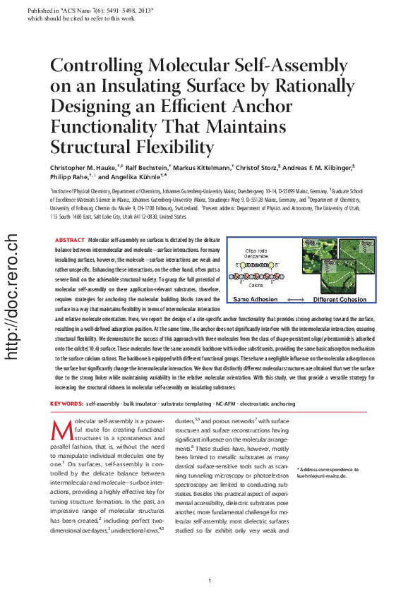 (PDF) Controlling Molecular Self-Assembly on an Insulating Surface by ...