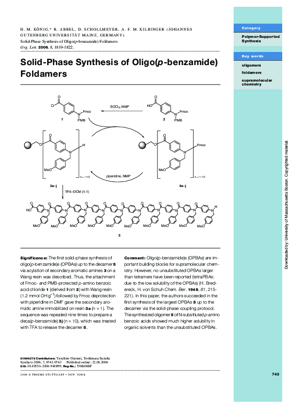 (PDF) Solid-Phase Synthesis of Oligo(p-benzamide) Foldamers