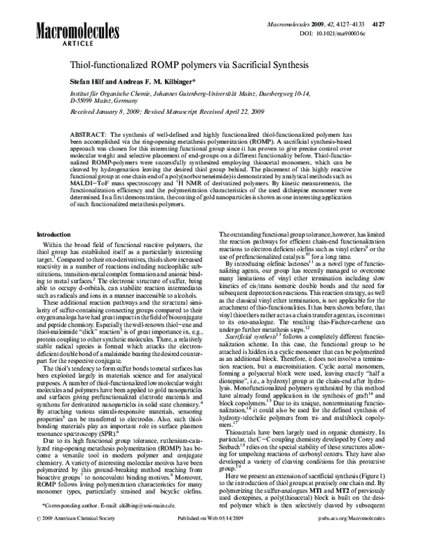 (PDF) Thiol-functionalized ROMP polymers via Sacrificial Synthesis