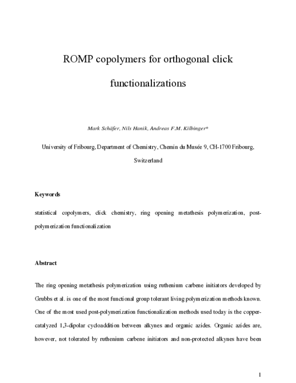 (PDF) ROMP Copolymers for Orthogonal Click Functionalizations