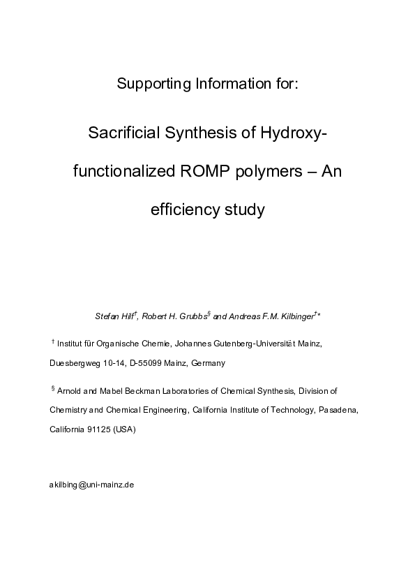 (PDF) Sacrificial Synthesis of Hydroxy-Functionalized ROMP Polymers: An ...